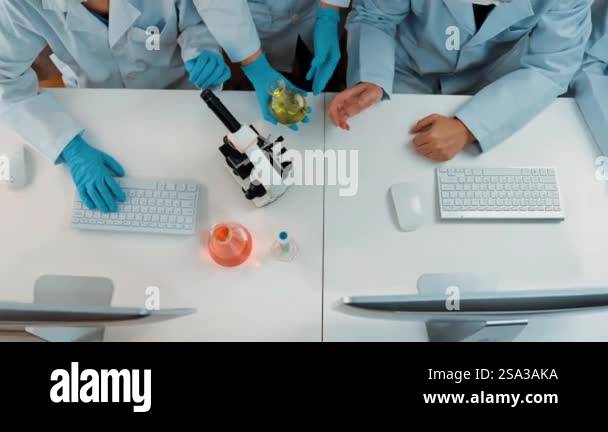 Laboratory healthcare researcher team with scientific expertise, lab equipment, and innovative ...