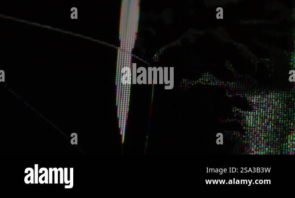 Broken television. Distorted analog. Pixel colored flickering of ...