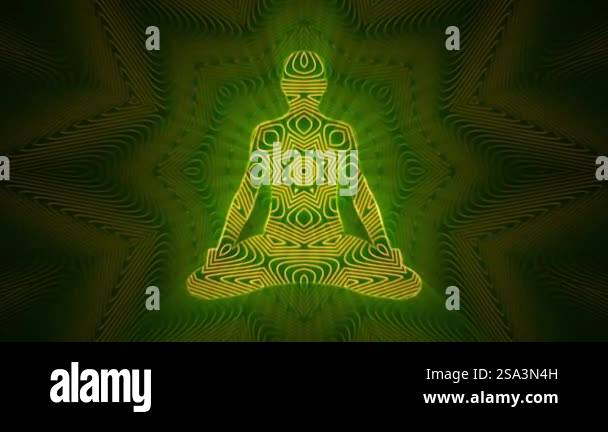 Looped meditation background with silhouette in lotus pose and shiny ...