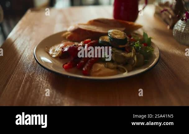 Balanced diet and healthy foods. Plate with different delicious ...