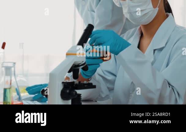 Laboratory healthcare researcher team with scientific expertise, lab equipment, and innovative ...
