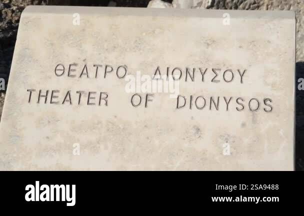 Theater of dionysos Athens Acropolis Slopes in Background. sign with an ...