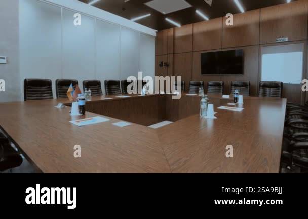 A spacious and stylish conference room that is fully equipped with ...