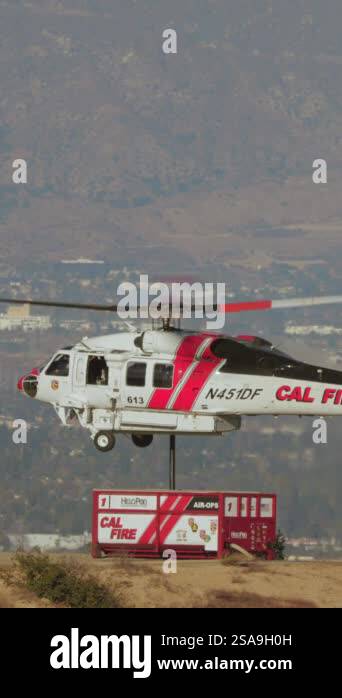 Los Angeles 01.08.2025. CAL FIRE helicopter conducting vital aerial ...
