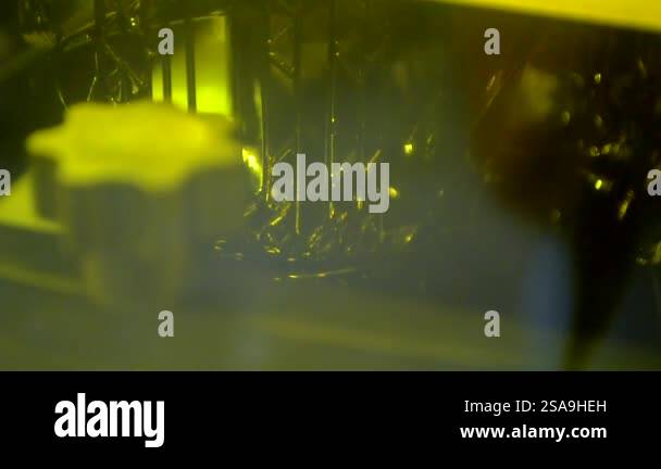 Process working 3D printer. 3D printing from liquid material close-up ...