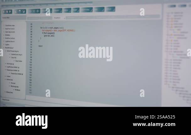 Close up of code being typed on PC screen by admin developing software, entering commands ...