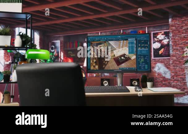 Architectural design 3D modeling program on computer screen showing ...