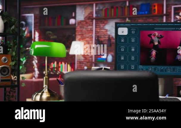 Computer in home office showing program converting text prompts into ...