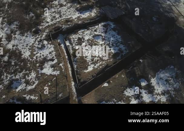 The drone flies over the trenches. High quality 4k footage Stock Video ...