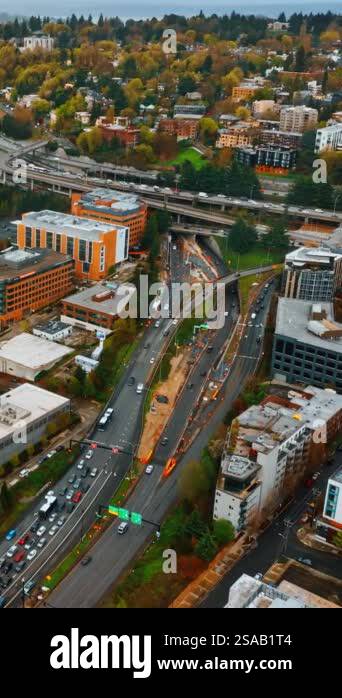 City buildings landscapes. Top down aerial view the Seattle downtown ...