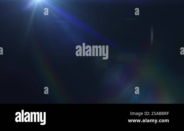 Loop blue optical lens flares shine rays light moving form top left to ...