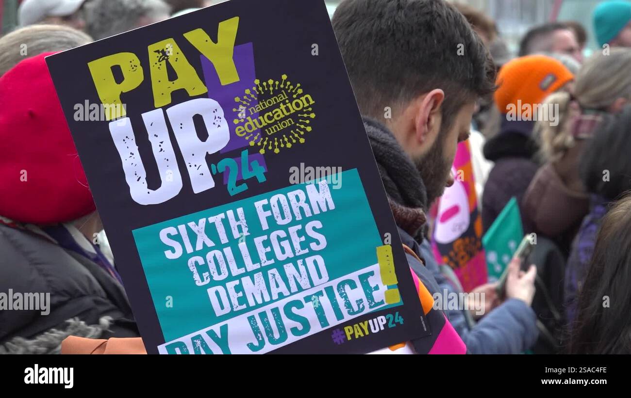 Sixth form college workers strike rally in Westminster Stock Video ...