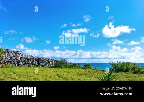 Natural seascape coast and beach panorama view at the ancient Tulum ...