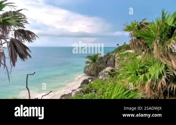 Natural seascape coast and beach panorama view at the ancient Tulum ...