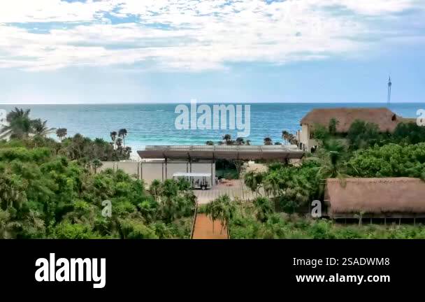 National park of Tulum panorama view to jungle beach sea coast and blue ...