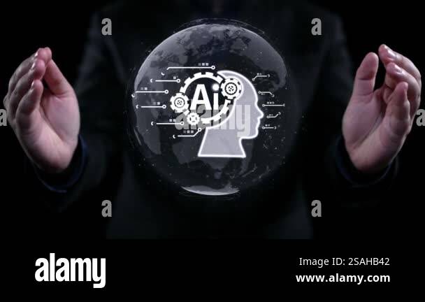Human interact with AI artificial intelligence brain processor in concept of AI artificial ...