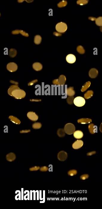 Golden coins falling, alpha channel. 3d render 4K loop vertical or ...