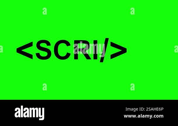 video animation black icon tag script programming code concept, on a green chroma key background ...