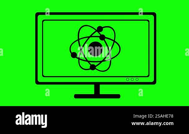 video animation black icon of molecule and computer monitor device, in ...