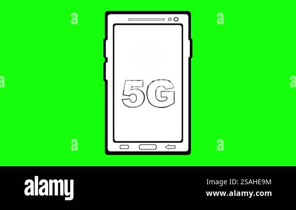 video animation drawing black and white mobile phone icon with 5G ...