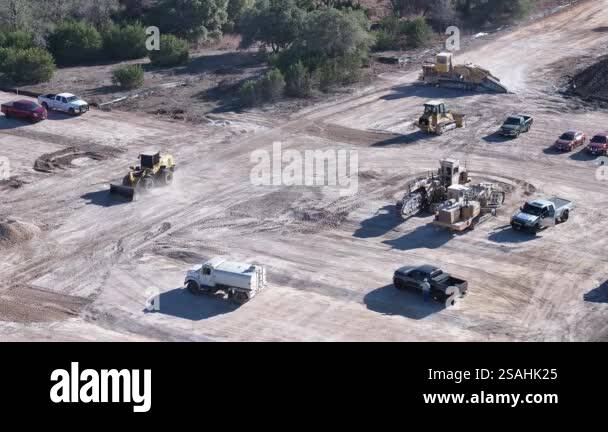 Drone view of construction site being cleared of trees in preparation ...