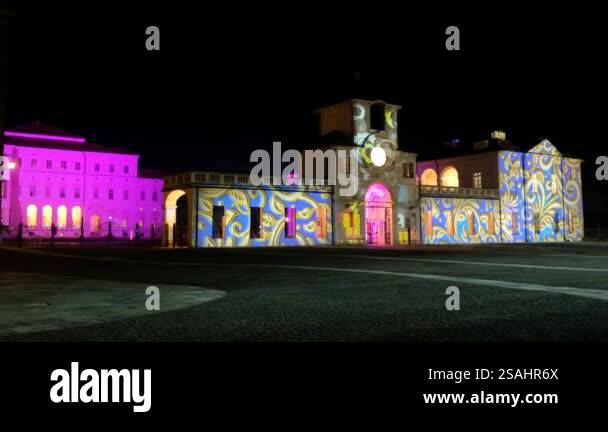 Venaria, Italy - 26 dec 2023: luminous scenography on the facade of the ...