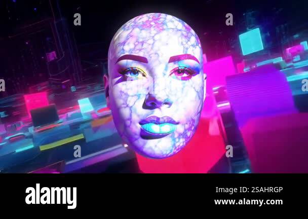 An incredibly vibrant digital face embellished with stunning neon ...