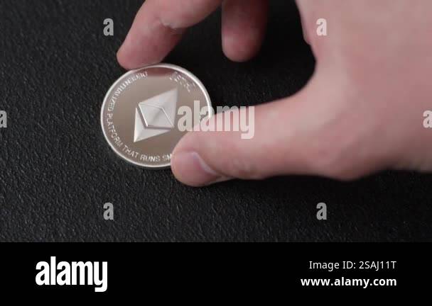 Ethereum cryptocurrency dummy in the form of a round iron coin ...