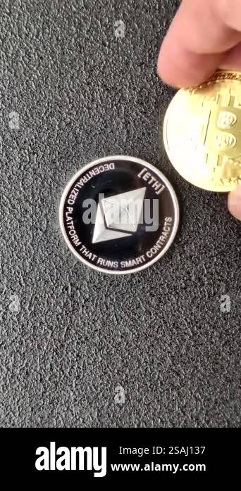 Ethereum cryptocurrency dummy in the form of a round iron coin ...
