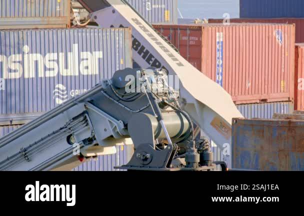 Mar 13, 2024 - Lisbon, Portugal: Close view of reach stacker arms and ...