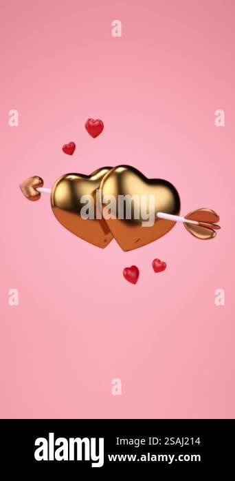 Valentines Day seamless looping video for social media with two golden ...