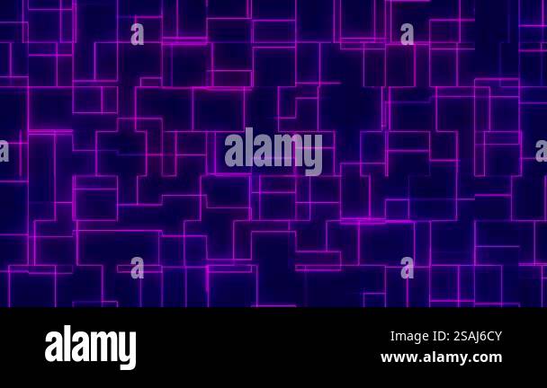 digital glowing neon purple blue pixel blocks animation background ...