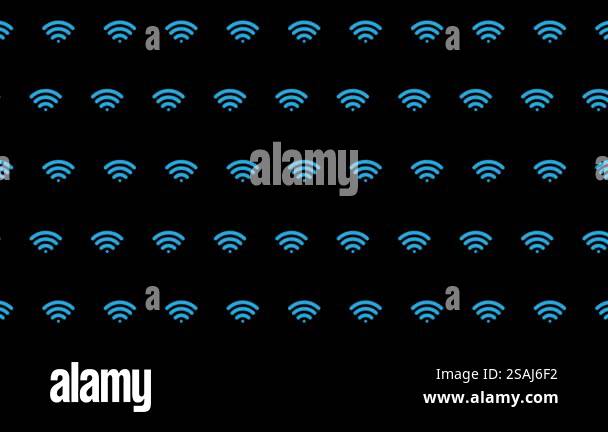 Blue WiFi icons pattern animation on a black background, wifi icon ...