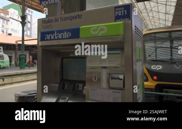 August 9, 2023. Porto, Portugal. Railway ticket vending machine at main ...