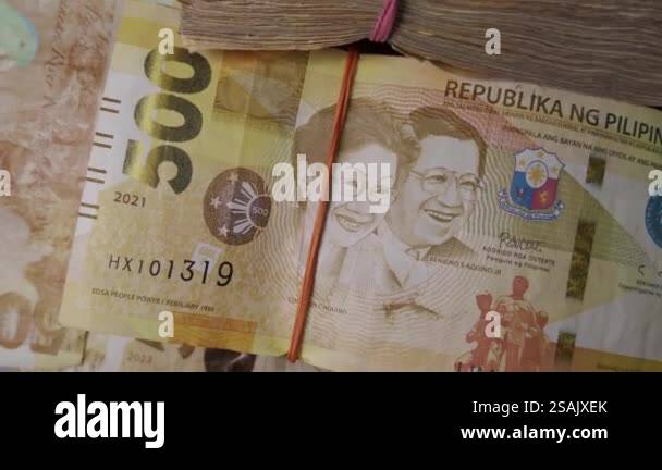 Detailed close-up footage of large piles of bright yellow Philippine ...