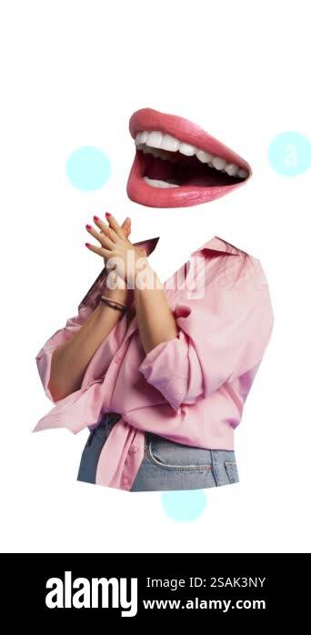 Creative design of faceless woman with smiling oversized lips. Stop ...