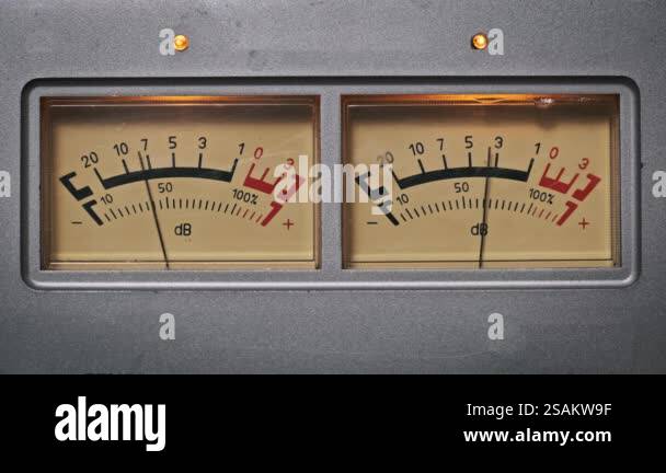 Close-up of analog VU meters, showcasing subtle needle movement ...