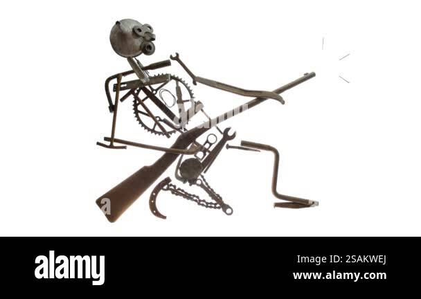 War concept,objects stop motion animation over white screen Stock Video ...