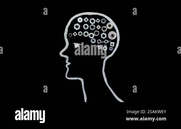Human brain thinking concept, clay and objects over black background ...