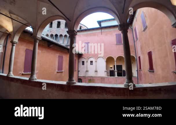 Featuring the courtyard of Dozza castle, showcasing arches, columns ...