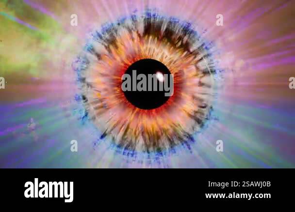 Detailed iris with dynamic psychedelic visuals. Motion graphics video ...