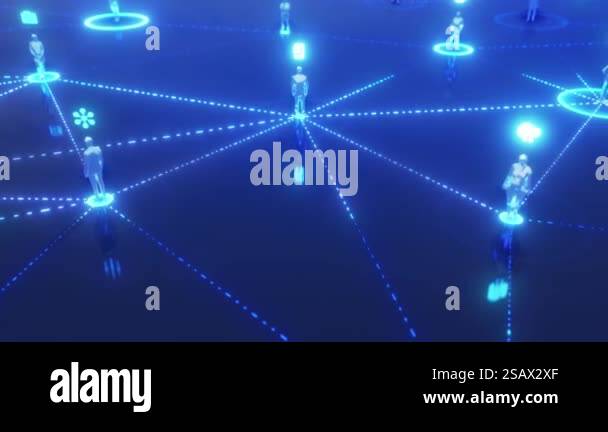 low polygon people connected by internet network connected Blue ...