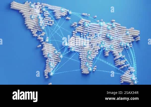 World Map with user icon, Communication Concept, technology network, line stripe connection ...