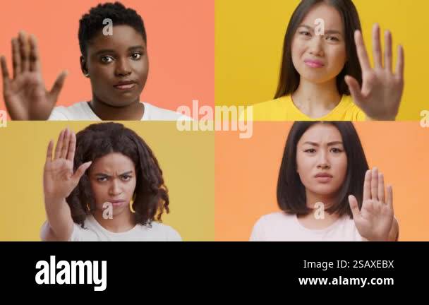 Four individuals demonstrate a variety of emotions and gestures against ...