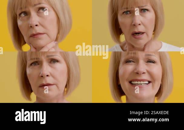 A collage showcasing four women, each expressing different emotions ...