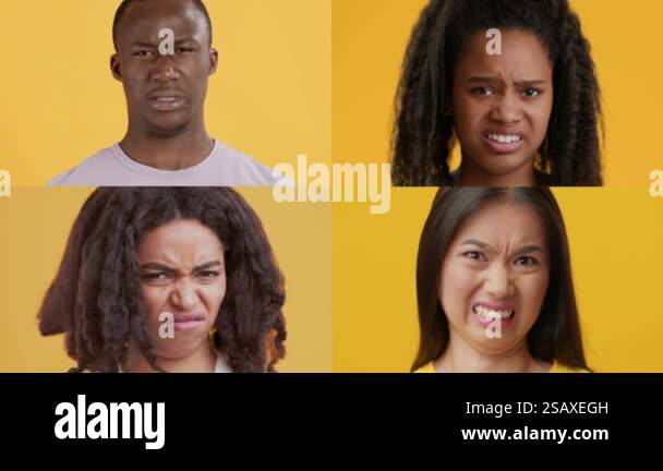 Four individuals display a range of emotions, showcasing diversity in ...