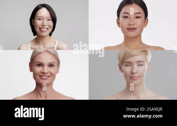 Four women from different backgrounds display radiant smiles and ...