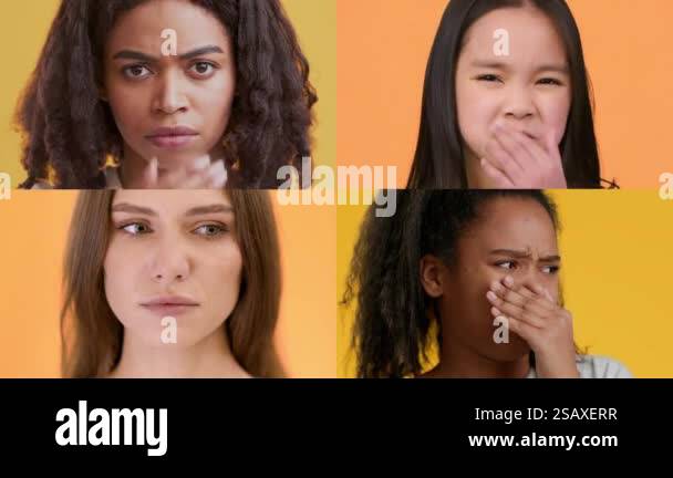 Four individuals showcase a range of emotions against vibrant ...