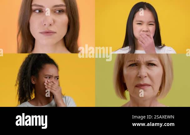 Four individuals showcase a range of emotions through gestures and ...