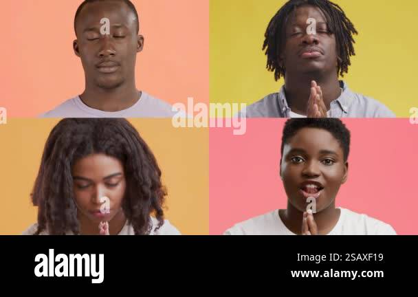 Four individuals from different backgrounds display hand gestures and ...